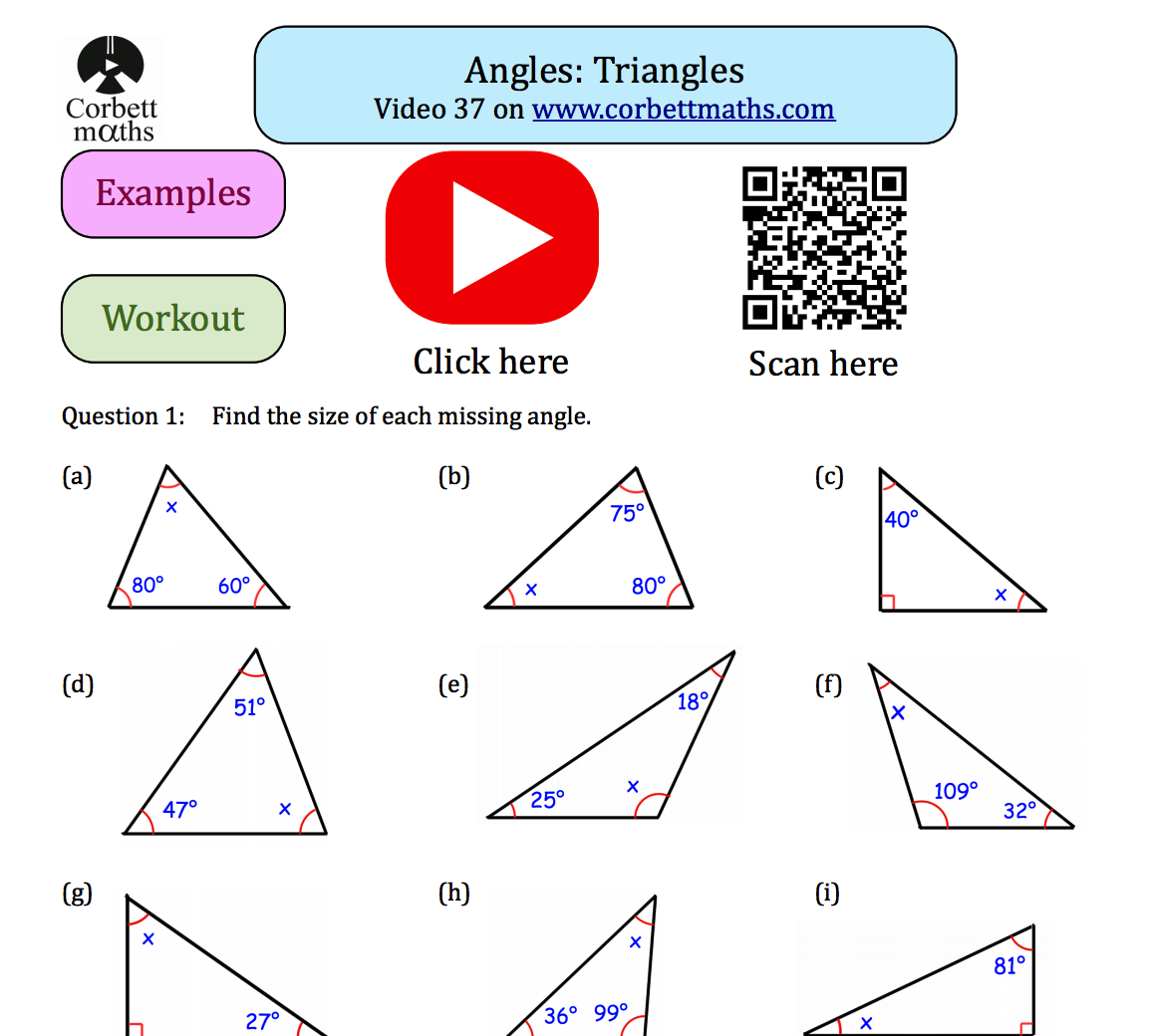 Angles In A Triangle Worksheet Printable Pdf Template