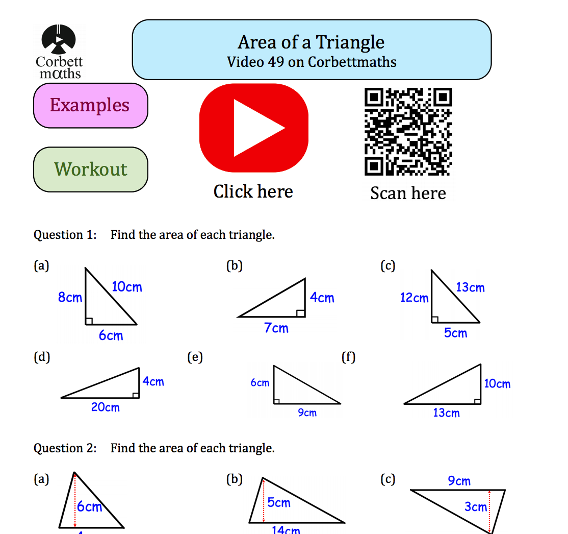 Area Of A Triangle Textbook Exercise Corbettmaths