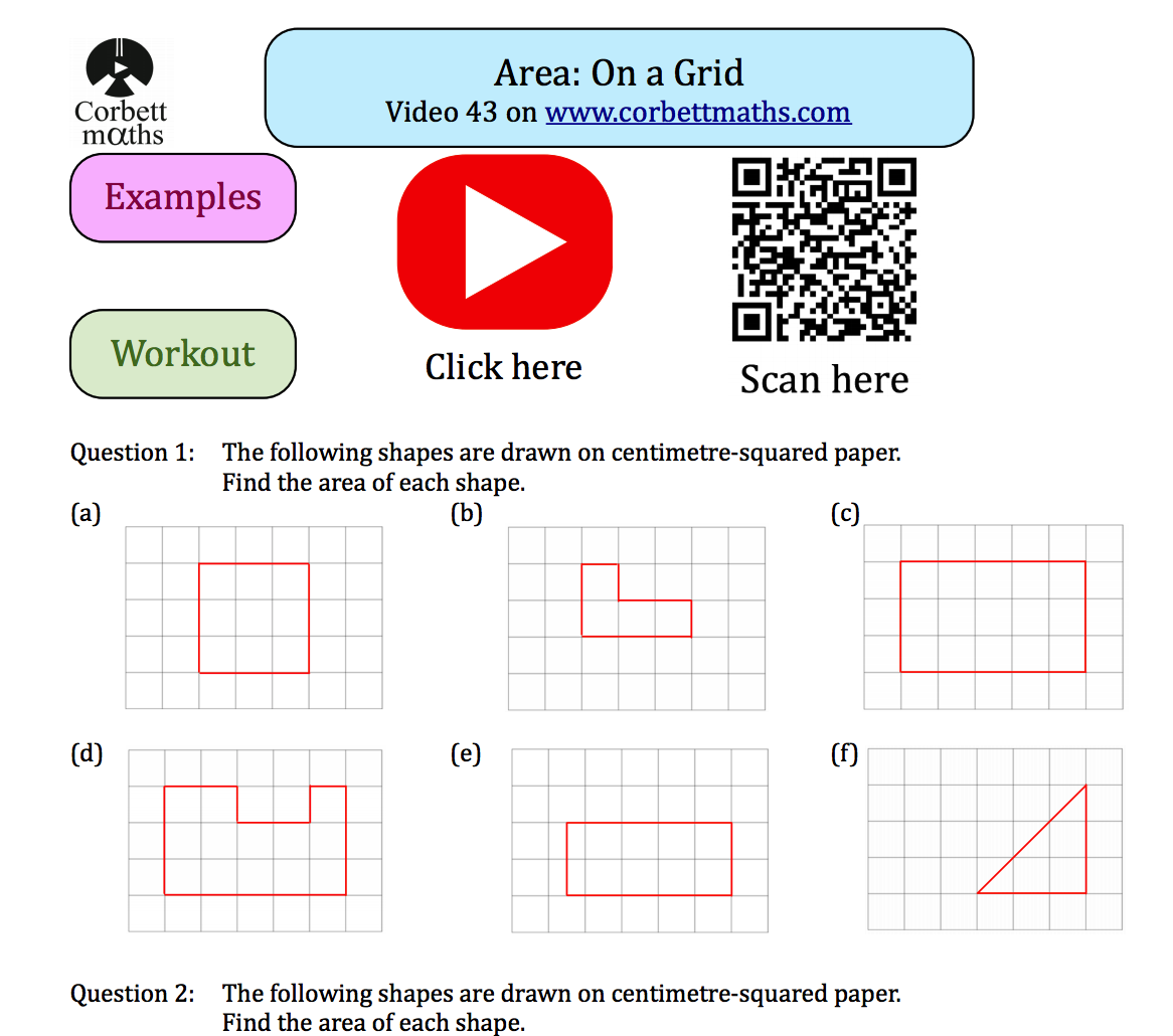 Area On A Grid Textbook Exercise Corbettmaths