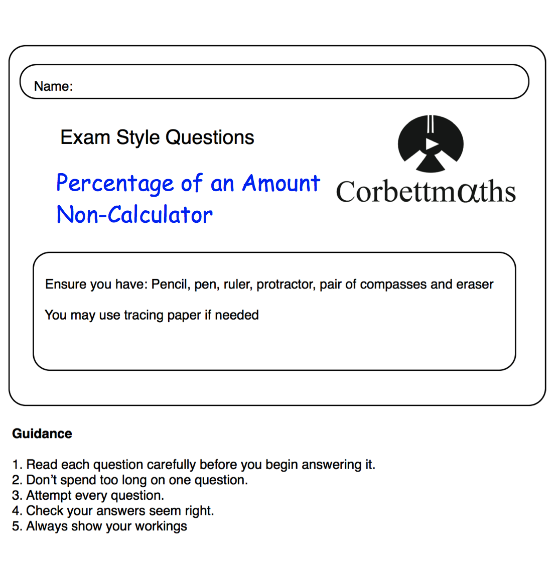 Percentages Practice Questions Corbettmaths