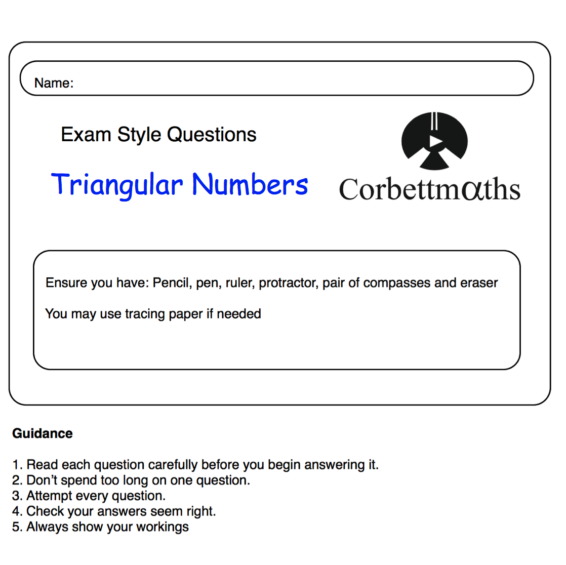 Triangular Numbers Practice Questions Corbettmaths