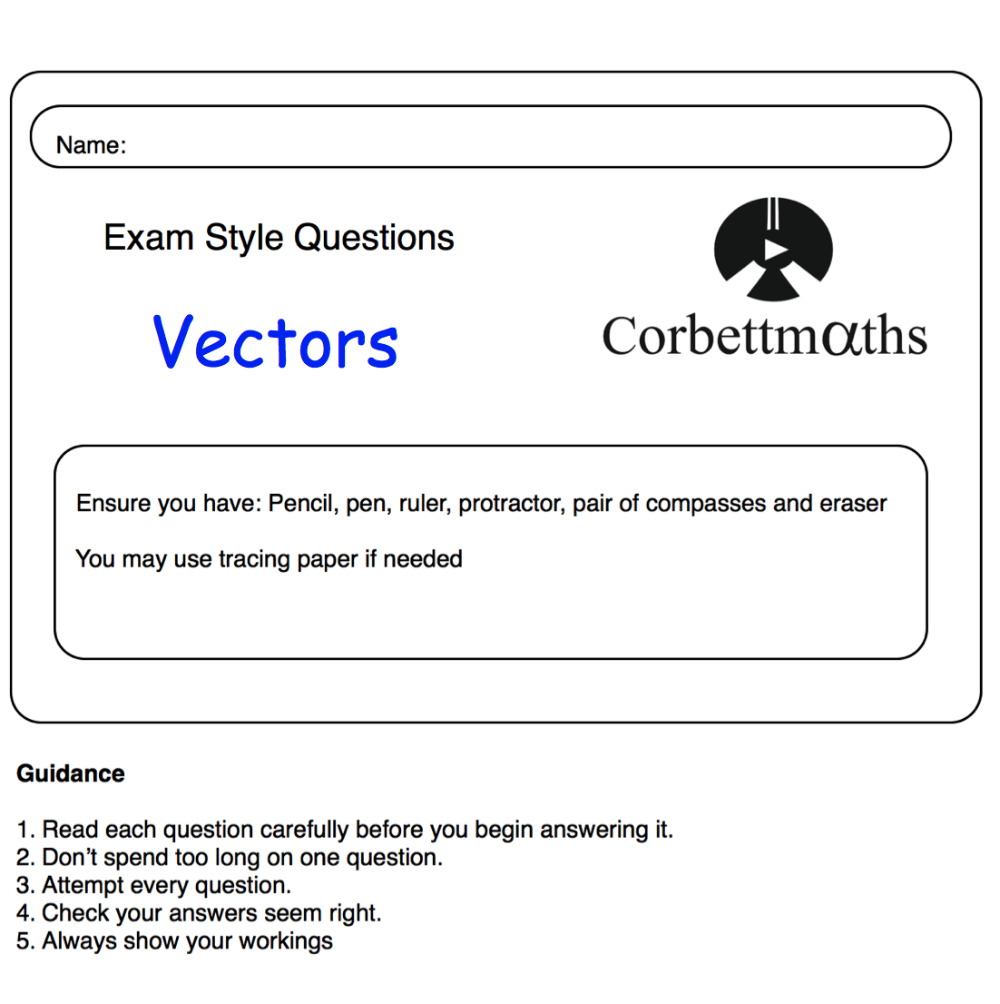 Vectors Practice Questions Corbettmaths