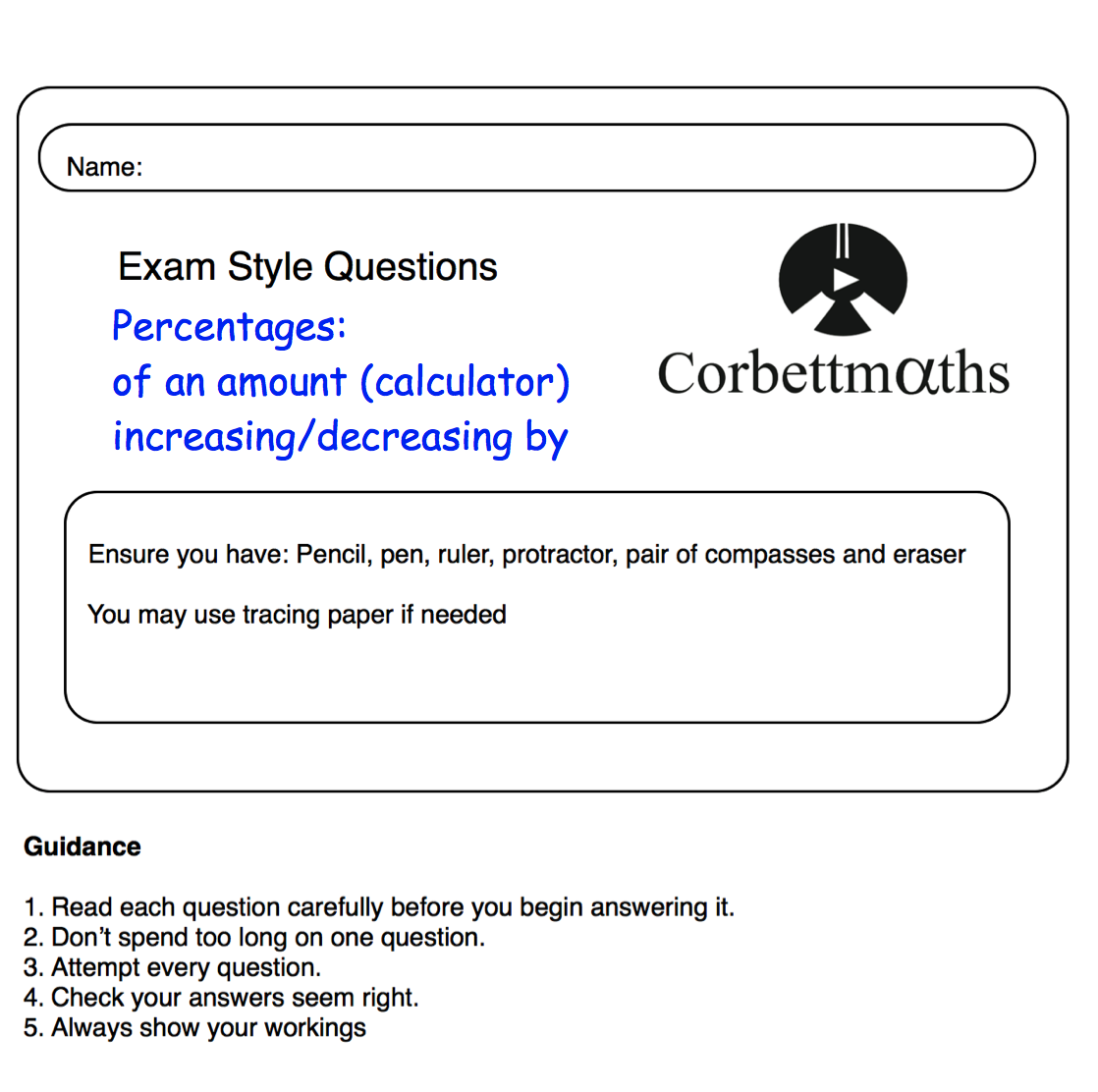 Increasing Decreasing By A Percentage Practice Questions Corbettmaths
