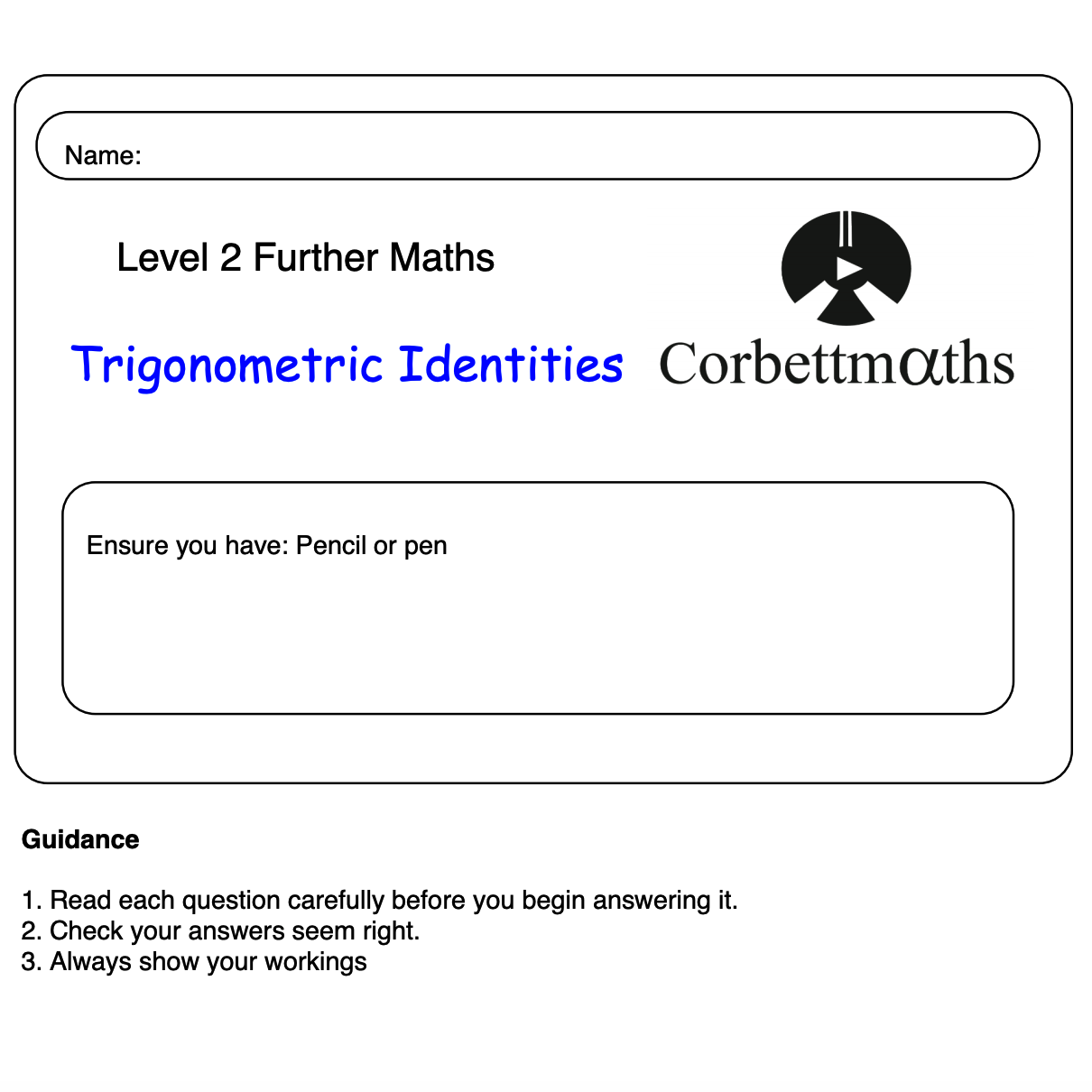 Fm Trigonometric Identities Questions Corbettmaths
