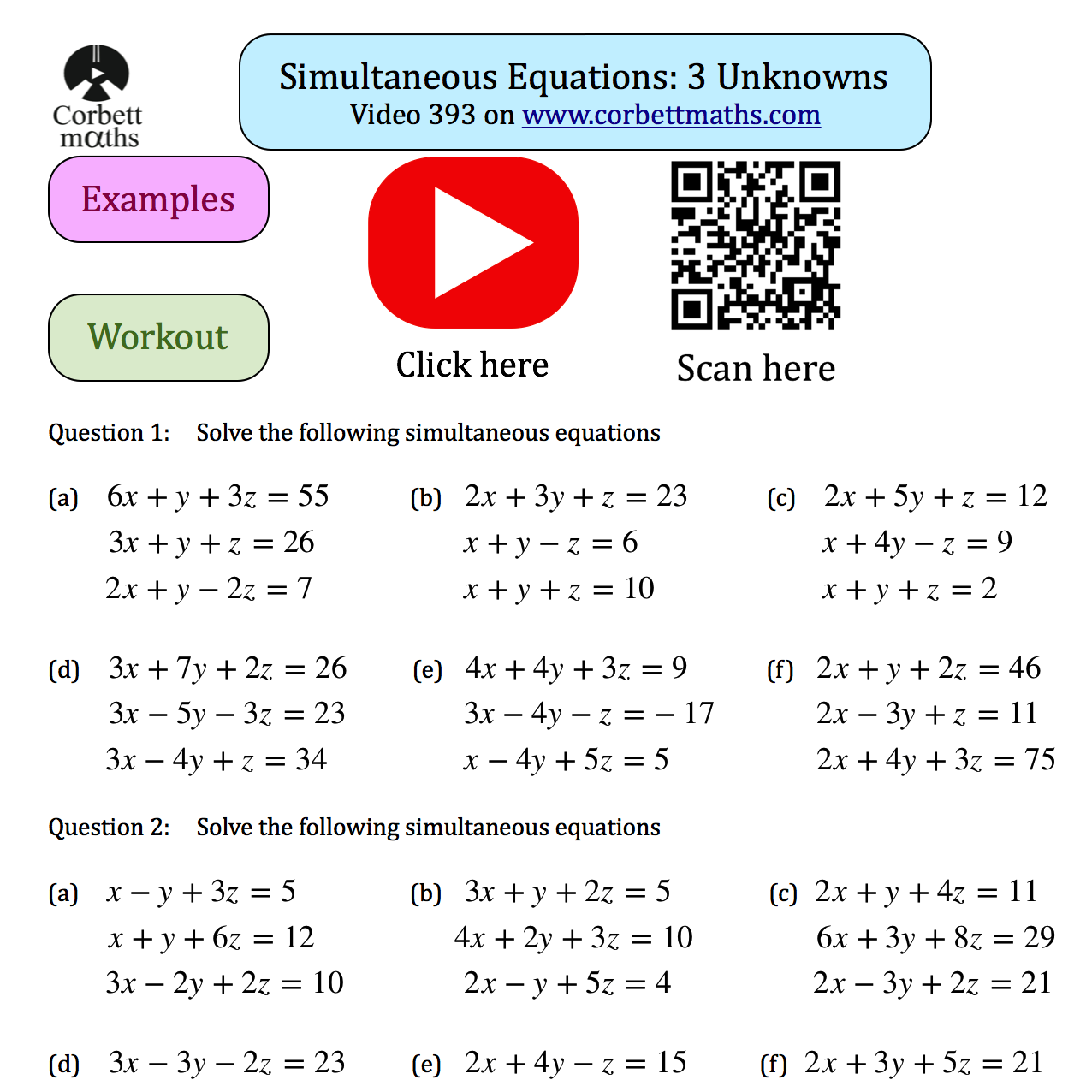 Three Unknowns Textbook – Corbettmaths