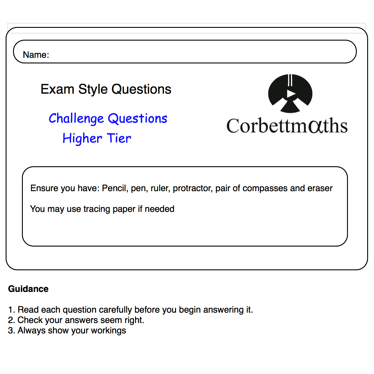 Challenge Paper Higher – Corbettmaths